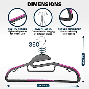 Pink Color Plastic Clothes Hangers (20 Pk) Non Slip Rubberized U-Slide Hanger, Ultra Thin Space Saving Suit Hanger, Non Slip Pants Hanger, Strong & Heavy Duty Plastic Coat Hanger, Strap Hooks.