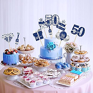 24pcs 50th Birthday Decorations Table Topper for Men, Blue Silver 50 Year Old Birthday Table Centerpiece Sticks Party Supplies, Happy Fifty Birthday Photo Backdrop Decor Sign