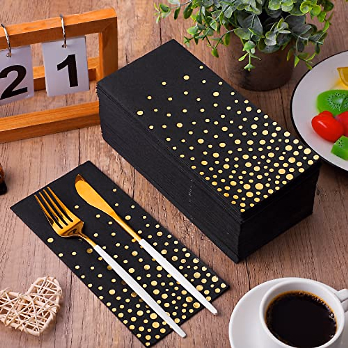 durony 120 Pack Gold Foil Guest Napkins Polka Dot Disposable Hand Towels Linen-Feel Guest Napkins 12 x 17 Inch Cocktail Dinner Paper Napkins Decorative Bathroom Napkins for Parties, Wedding