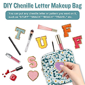 Nylon Mini Floral Makeup Bag for Purse, Small Cute Travel Makeup Bag Preppy Flower Cosmetic Zipper Pouch, Waterproof Coin Pouch Sanitary Napkin Storage Bag Make Up Organizer Set for Women(Green-Daisy)