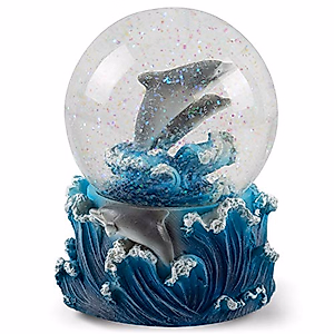 Elanze Designs Playful Dolphins Figurine 100MM Water Globe Plays Tune Blue Danube Waltz