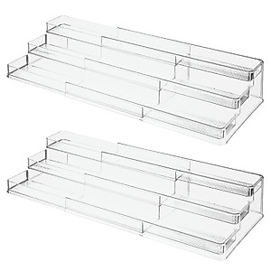 mDesign Plastic Shelf Adjustable & Expandable Spice Rack Organizer with 3 Tiers of Storage for Kitchen, Cabinet, Pantry Organization - Holds Spice Bottles, Seasonings - Ligne Collection, 2 Pack, Clear