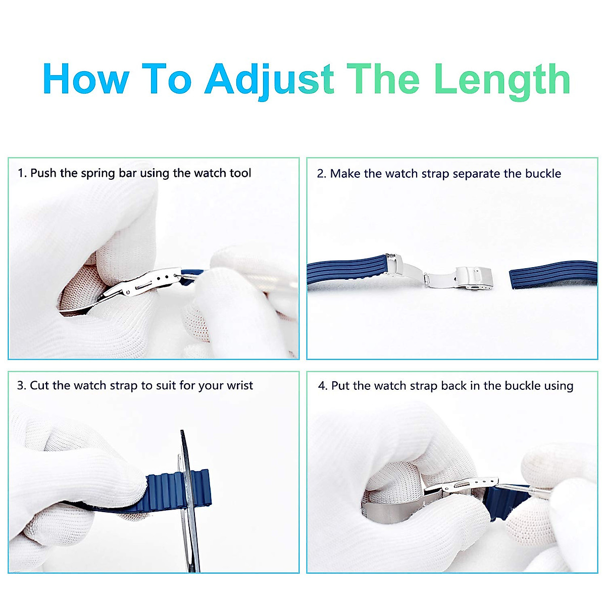 ULLCHRO Silicone Watch Strap Replacement Rubber Watch Band Waterproof Stripe Pattern - 16mm, 18mm, 20mm, 22mm, 24mm Watch Bracelet with Stainless Steel Deployment Buckle (16mm, Blue)