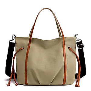 Canvas Shoulder Handbag Tote Bags for Women Top Handle Satchel Handbags Messenger Bag Purse with Adjustable Shoulder Strap (Khaki)
