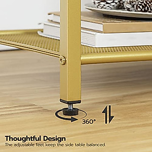 HOOBRO Side Table, 3-Tier Slim Nightstand with Storage Shelves, Modern End Table, Tempered Glass Bedside Table, for Living Room, Bedroom, Gold GD77BZ01