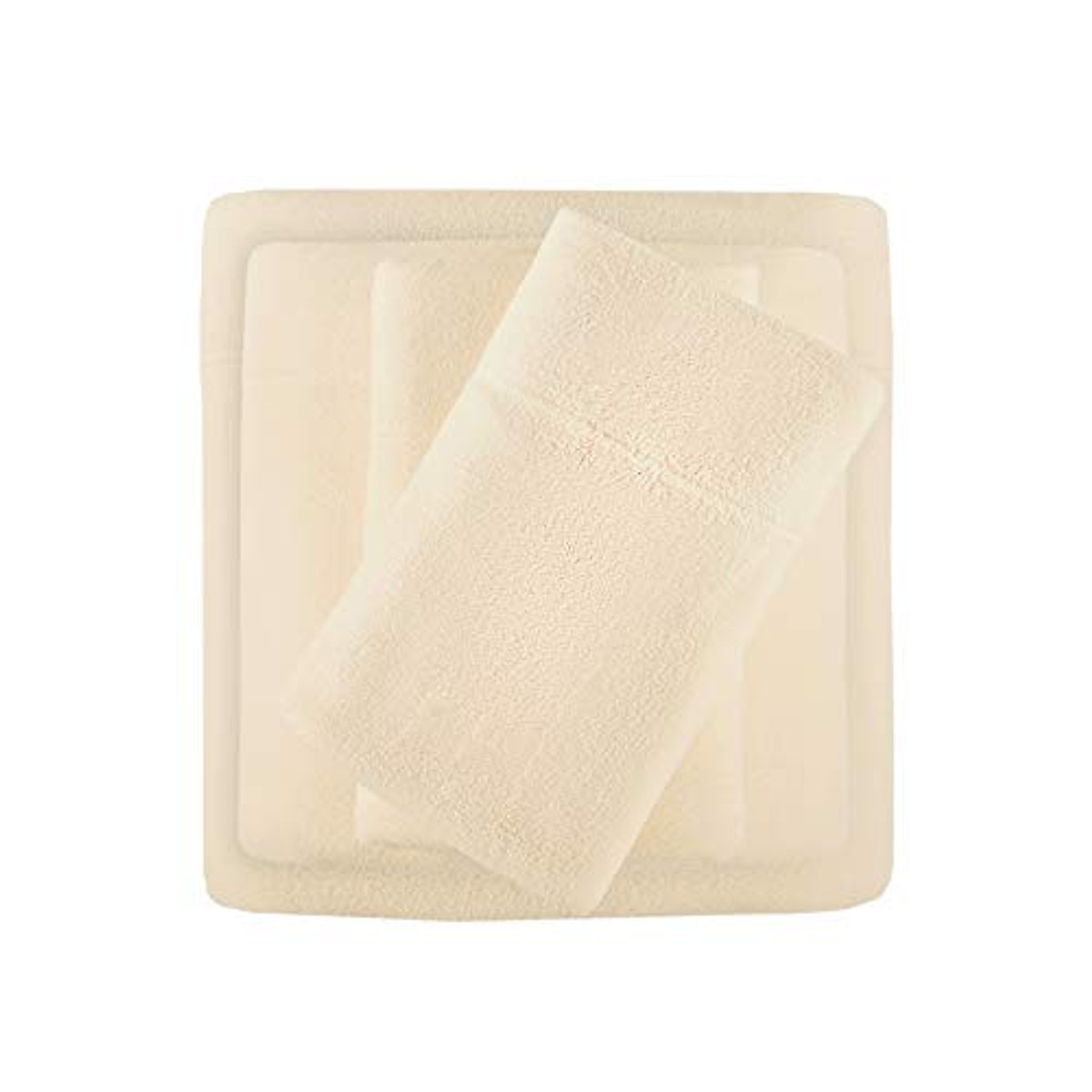 True North by Sleep Philosophy Micro Fleece Bed Sheet Set, Warm, Sheets with 14" Deep Pocket, for Cold Season Cozy Sheet-Set, Matching Pillow Case, Queen, Ivory, 4 Piece