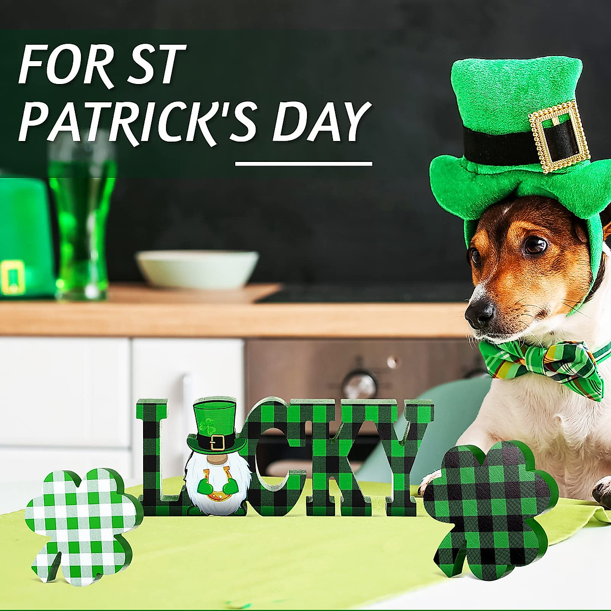 3 Pieces St. Patrick's Day Table Wooden Signs, Shamrock Tiered Tray Decor Lucky Table Decor Irish Freestanding Tray Tabletop Decorations for Home Decor Party Decoration