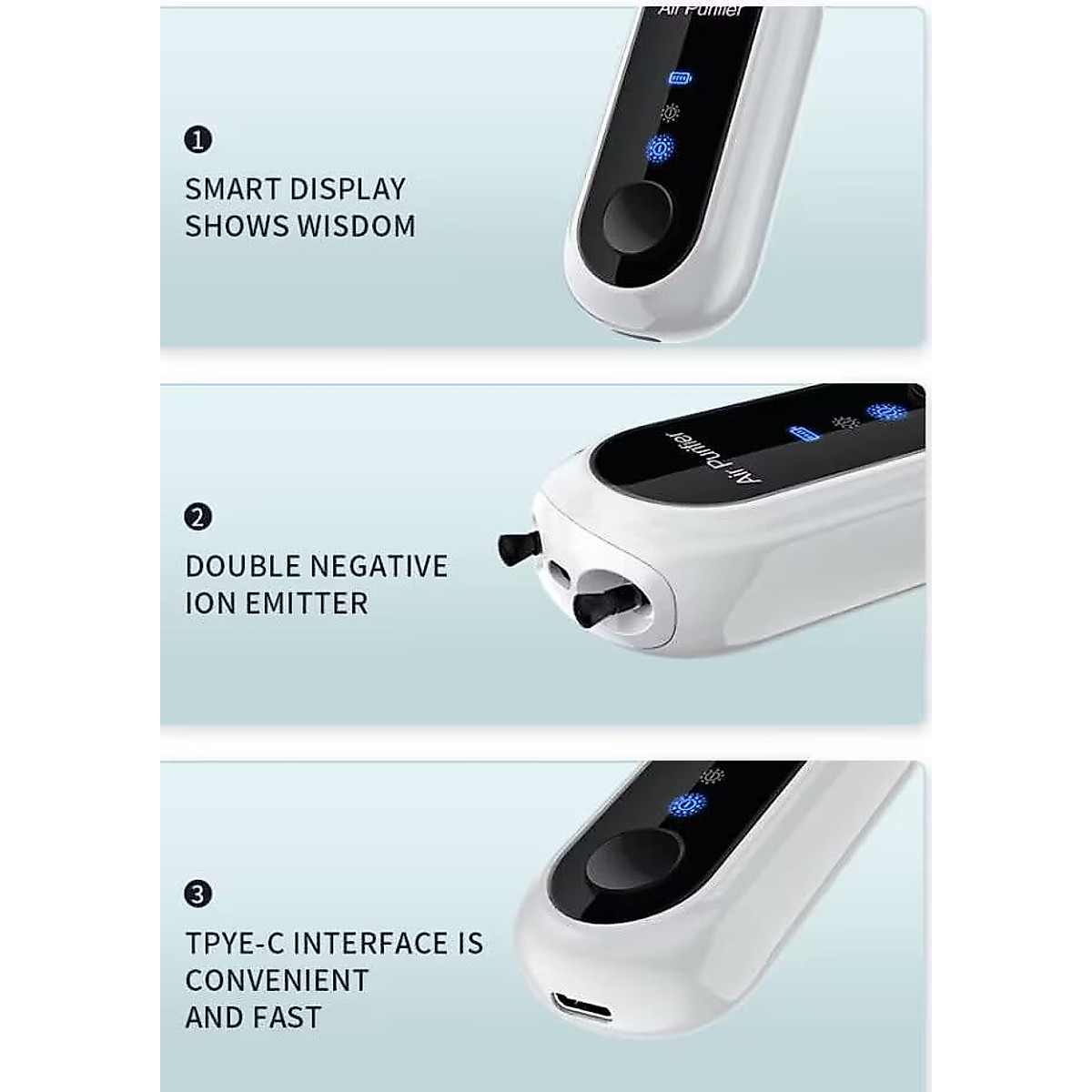 Portable Air Purifier Necklace,Personal Small Air Purifiers,100% No Static Electricity,Rechargeable Ionizer,for Bedroom,Car and Airplane,Black