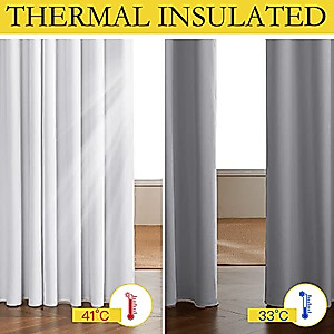 NICETOWN Back Tab 100% Blackout Linen Curtains with Thermal Insulated White Liner, White, 52 inches Wide, 84 inches Length Energy Saving Curtains for Living Room 2 Panels Set, Vertical Blinds