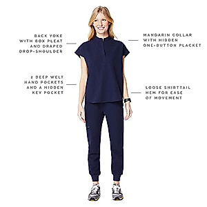 FIGS Rafaela Oversized Scrub Top for Women — Navy Blue, M