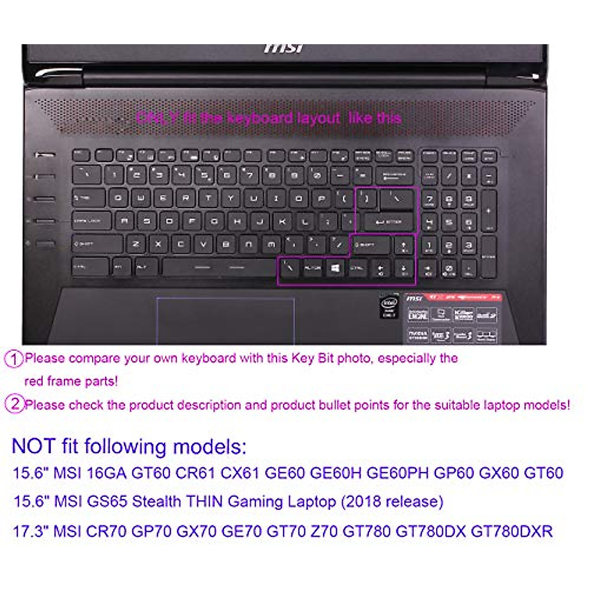 Clear Keyboard Cover Compatible for 15.6 inch MSI Gaming Laptop GS70 GP62 GL62M GT62VR GF62VR GE63VR GS63VR WS60 WS63VR, 17.3 inch MSI GL72M GF72VR GV72 GP72 GS73 GS73VR GT73VR GE72 GV72 GT72