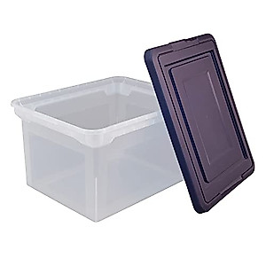 Office Depot Stackable File Tote Box, Letter/Legal Size, 10 13/16in.H x 14 1/8in.W x 18in.D, Blue/Clear, 170007