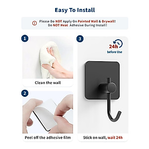 GWAAZXGZ Adhesive Towel Hooks for Bathroom- Black Sticky Hooks for Hanging Towel, Coat, Self Adhesive Hooks for Bathroom, Kitchen, Living Room, 4 Pack