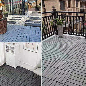Interlocking Deck Tiles, 12 PCS 12” x 12” Patio Tiles Waterproof Plastic Outdoor Flooring Covering All Weather for Walkway Front Porch Poolside Balcony Backyard, Wood Grain Gray