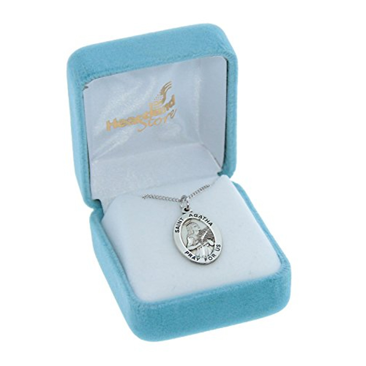Heartland Store Women's Sterling Silver Oval Saint Agatha Pendant + 18 Inch Rhodium Plated Chain & Clasp