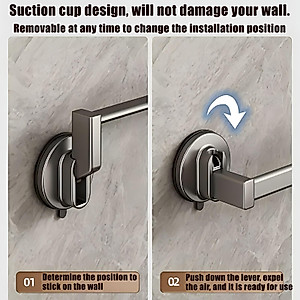 Generic Suction Cup Towel Bar, Bath Shower Towel Holder Shower Door Adhesive Towel Bar Suction Towel Rack，Aluminum Rack for Bathroom(Grey,2 Pole 60cm/23.62in), RDXDXCDFA-GREY-2POLE60CM/23.62IN