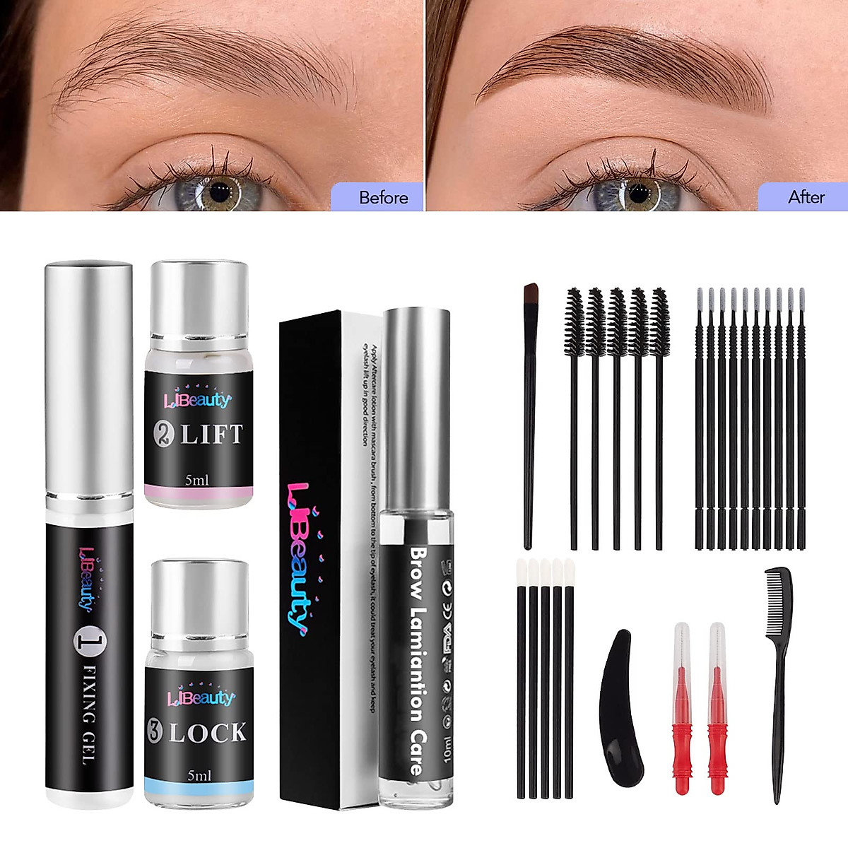 Libeauty Mini Eyebrow Lamination Kit,Long-lasting Fuller Brow Volume,Apply to DIY Eyebrow Perming at Home or Professional Salon with Eyebrows Raincoat Care Solution