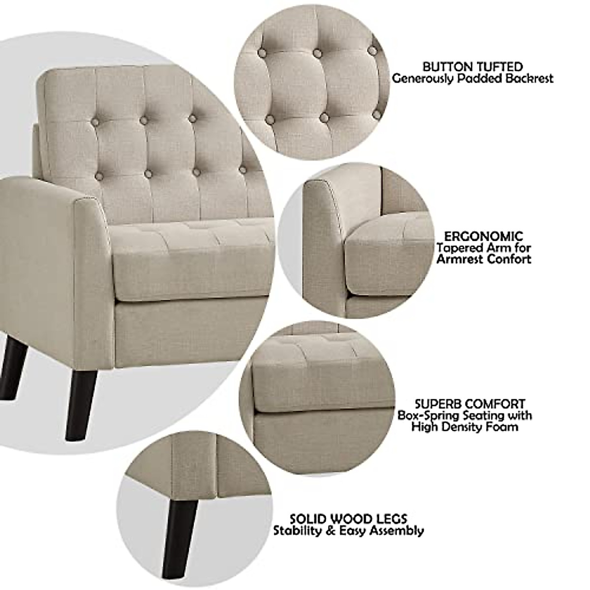 Rosevera CB3 Loveseat Long para Sala Love Seats Furniture Sofa in a Box Small Area Couches for Living Room, Standard, Beige