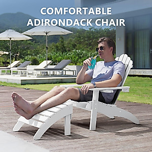 Cecarol Adirondack Chairs Set of 2, Outdoor Fire Pit Chair with Cup Holder, Adirondack Patio Chair Weather Resistant for Outside, Porch, Lawn, Garden- AC01S, White