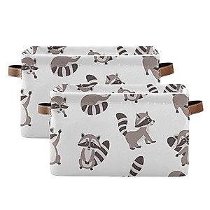 Qilmy Raccoon Storage Basket with Handles for Organizing, Collapsible Canvas Shelves Storage Bins for Home Closet Bedroom Living Room