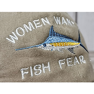 Enodtter Women Want Me Fish Fear Me Hat Embroidered, Khaki Embroidery Baseball Caps for Men, Adjustable Snapback Trucker Hat Outdoor Dad Hats