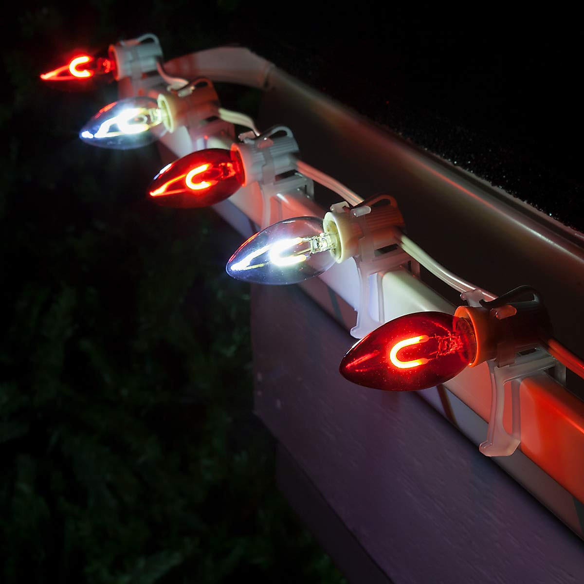 Wintergreen Lighting C9/E17 Light Stringer, E17 Sockets, 12” Socket Spacing, Outdoor String Light Patio Stringer, Fits C9/E17 Size Incandescent or LED Bulbs (25 ft / 25 Sockets, White Wire)