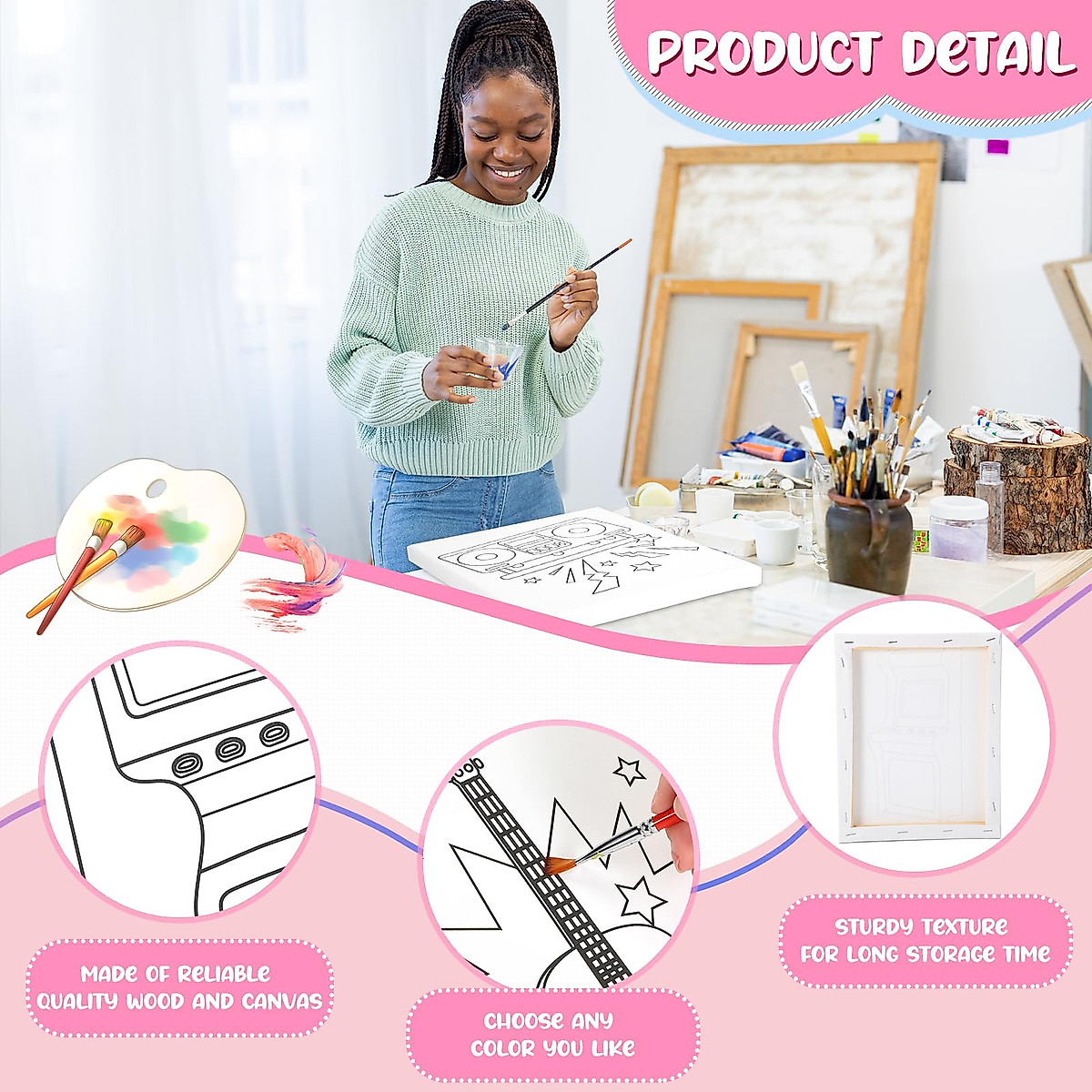 Sherr 10 Pcs Canvas Painting Pre Drawn Stretched Afro Queen Cotton Canvas Black Art Pre Drawn Canvas for Adults Kids Pre Drawn Canvas Outline for Paint and Sip (Vintage,8 x 10 Inch)