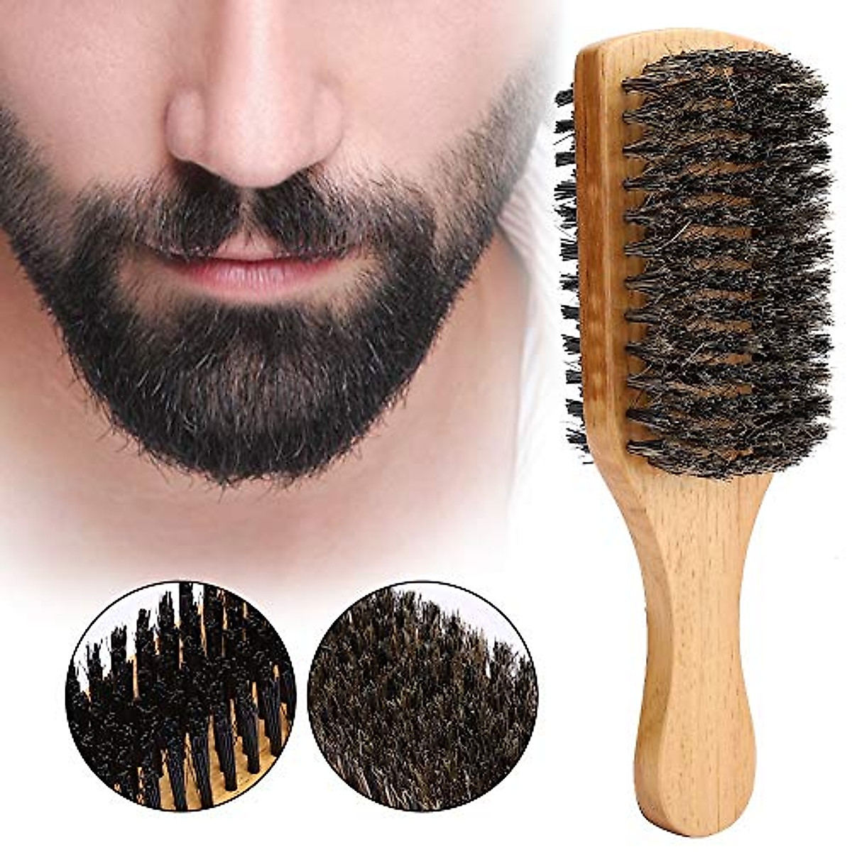 Beard Brush Hairbrush Shaving Brushes, Wooden Double-Sided Extra Soft Horse Mane Hair Professional Beard Brush for Daily Beard Care Men(M)