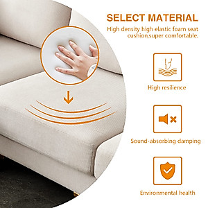 kevinplus 93'' Sectional Sofa Couch for Living Room with Convertible Chaise Ottoman, Modern 3-Seat L-Shape Sofa Couch with Golden Metal Legs for Bedroom Home Office Apartment Small Space, Beige