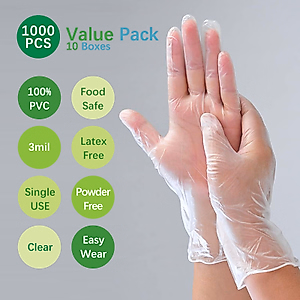Dr.GreenPanda Large 1000pcs Great Value Pack Clear Vinyl Disposable Gloves Food Safe Food Service Food Prep Food Handling Cooking Cleaning Multipurpose Light Work Latex Free Powder Free Non-Sterile