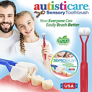 autisticare New Softer Feel Sensory 3-Sided Toothbrush 3-PK | Autism Spectrum Special Needs Asperger's Complete Dental Care Tactile Child Calming Gift Therapy Gum Health Fidget Caregiver Made in USA