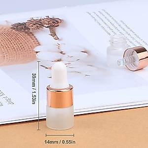 30 Pack Frosted Glass Dropper Bottle,Essential Oil Dropper Bottle Travel Glass Vials Cosmetic Sample Container For Essential Oils,Perfume With Glass Eye Dropper&Rose Gold Lids (1ml)