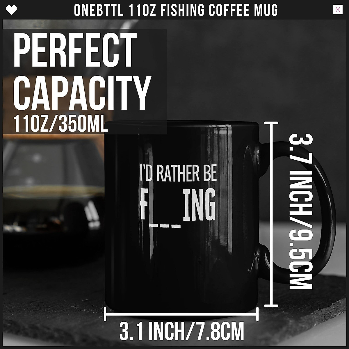 Onebttl Fishing Gifts for Men, Coffee/Cold Drinks Mug, Fishmen Gift for Fishing Lover, Ceramic Heat Changing Mug, Gift Idea Cup For Christmas, Birthday- I'd Rather Be FISHING