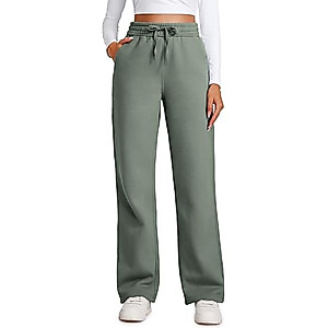CRZ YOGA Cotton Fleece Lined Sweatpants Women 30" Straight Leg Casual Lounge Sweat Pants for Women Grey Sage Small