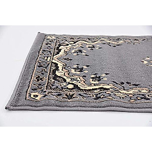 Unique Loom Reza Collection Traditional Persian Style Area Rug, 2 ft 2 in x 8 ft 2 in, Gray/Ivory