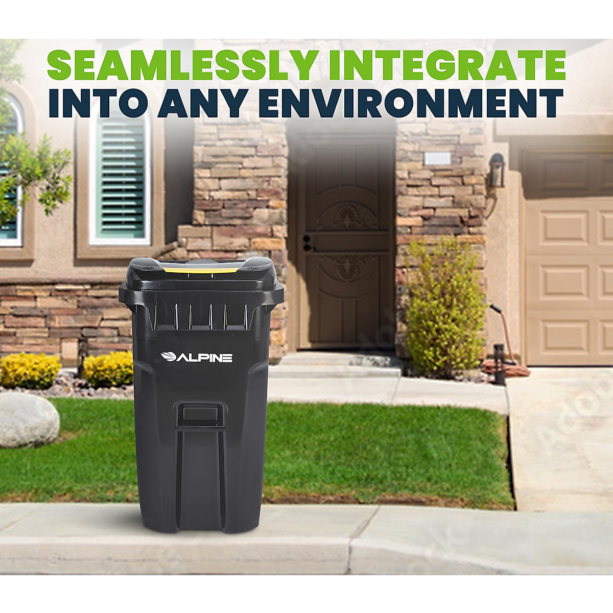 Alpine 64 Gallon Trash Can with Wheels - Large Heavy Duty Outdoor Trash Can with Lid, Rolling Trash Can Outdoor, Outside Wheeled Garbage Can for Residential and Commercial Use (Black)