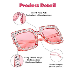 LYMOJOR 12 Pack Rhinestone Sunglasses Bulk, Oversized Square Fun Bling Crystal Sunglasses for Women Party Favors