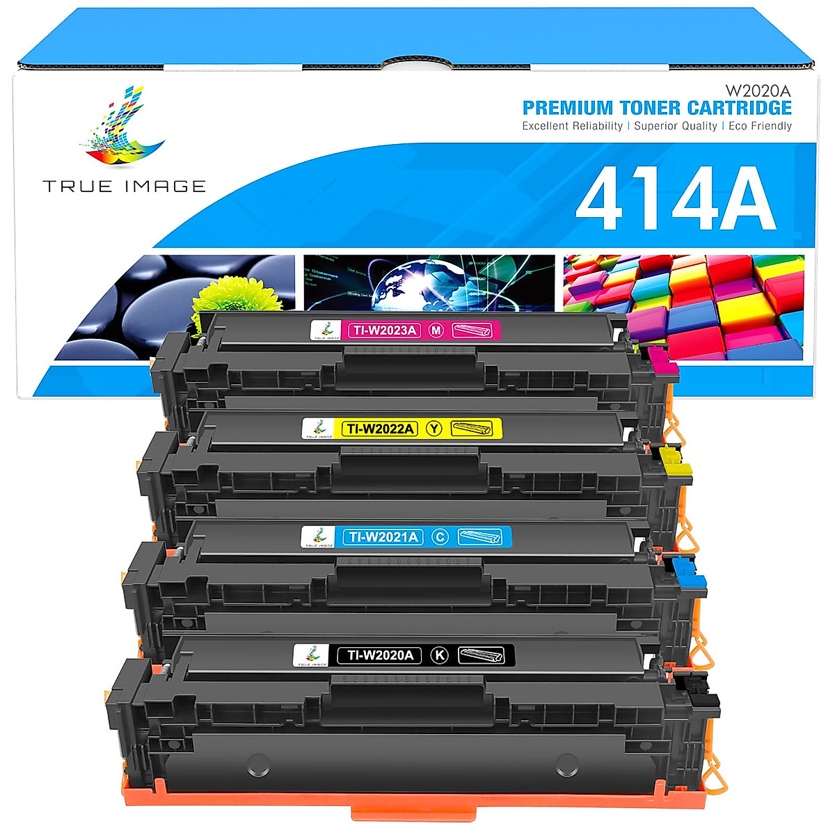 TRUE IMAGE Compatible Toner Cartridge Replacement for HP 414A W2020A 414X HP Color Pro MFP M479fdw M479fdn M454dw M454dn M454 M479 Printer Toner (Black Cyan Yellow Magenta,4-Pack)