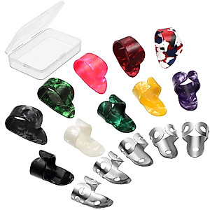 15 Pieces Banjo Guitar Picks Ring Thumb Finger Picks Alaska Open Design Finger Pick Stainless Steel Finger Picks Adjustable Plectrum Thumb Middle Finger for Acoustic Guitar Banjo Bass (Mutiple Color)