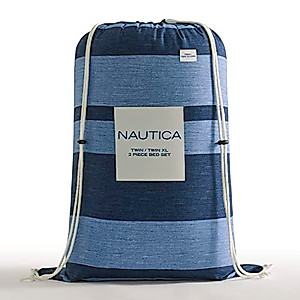 Nautica - Queen Comforter Set, Cotton Reversible Bedding with Matching Shams, Stylish Home Decor (Longpoint Blue, Queen)