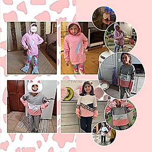 PATPAT Girls Outfits Grey Pink Crew Neck Leopard Color Block Sweatshirt and Sweatpant Girls Outfits Size 7/8