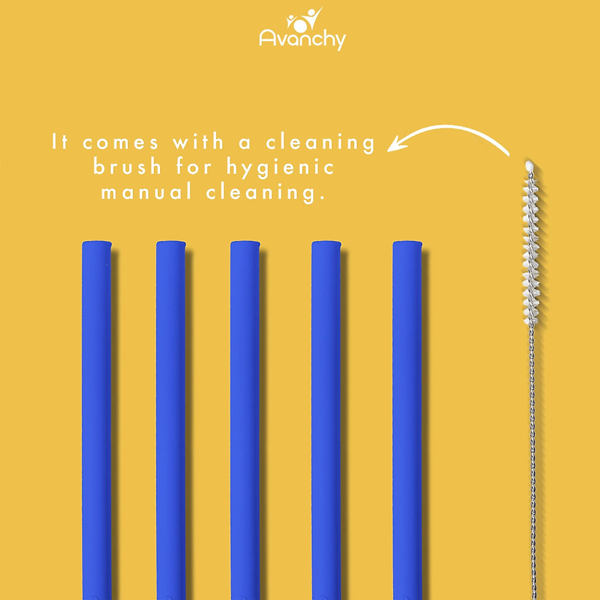 Avanchy Reusable Silicone Straws for Toddlers & Kids - 5 pcs Flexible Short Drink 5" Straws, BPA free, Baby Cup-Flexible Safe Fun Cute Thin for Chewing with Bendable Brush (White)