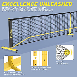 TYRSEN Portable Pickleball Net on Wheels, 22FT Pickleball Net for Driveway Backyard, 18-Ply PE Net, Weather Resistant Metal Frame Pickle Ball Net System for Indoor & Outdoor Play
