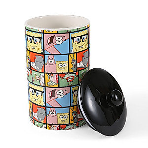 SpongeBob SquarePants Deco Dog Treat Jar | 10 x 5 Ceramic Dog Food Storage Cylinder with Lid, Dishwasher Safe
