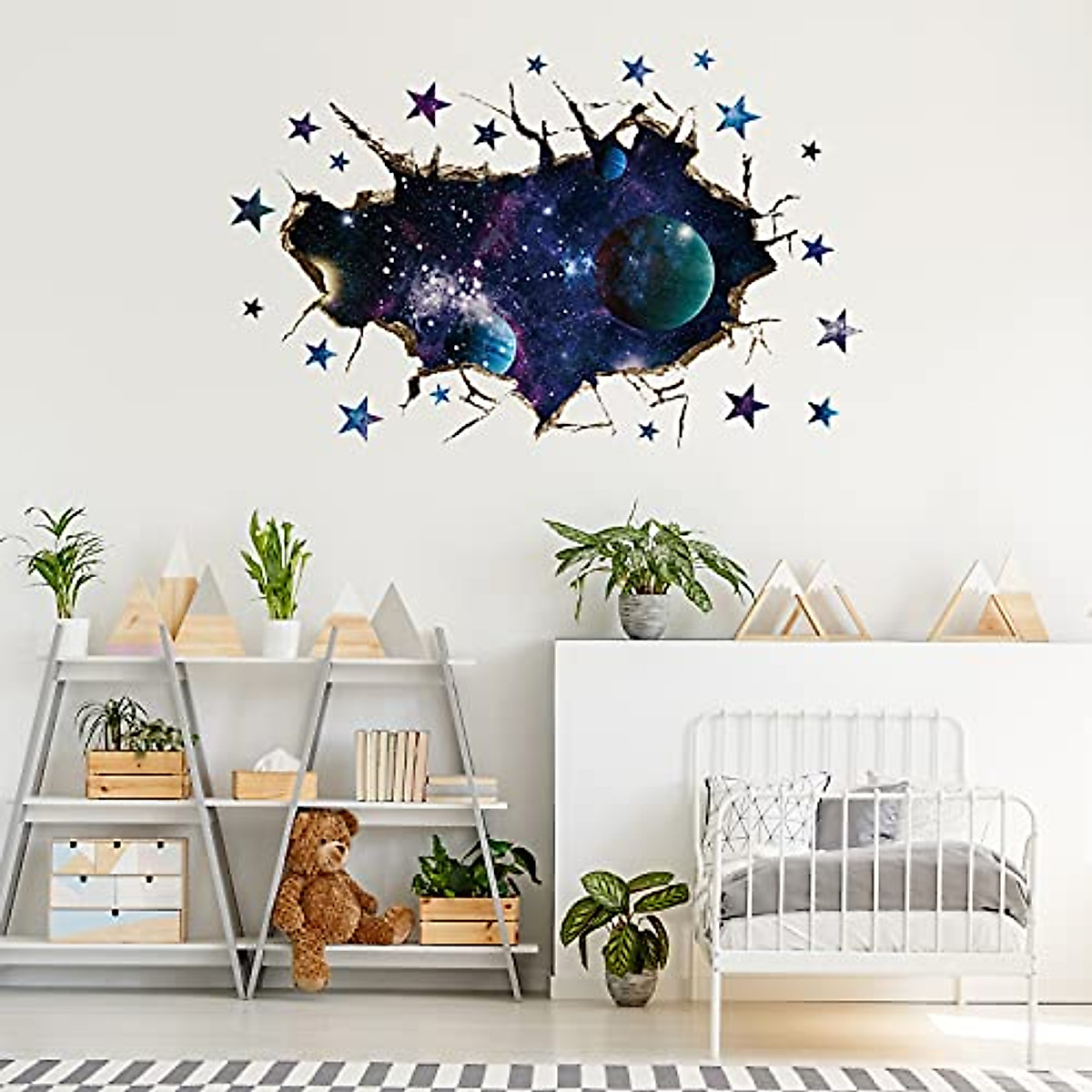 3D Galaxy Blue Cosmic Milky Way Wall Stickers, HOLENGS Outer Space Planets Simulation Crack Hole Wall Decals, Starry Sky Wall Decor for Boys Kids Bedroom Living Room Nursery Wall Decoration