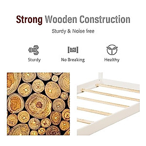 Merax Twin Size Wooden House Bed for Kids,No Box Spring Needed, White