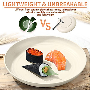 Zopeal 15 Pcs 10 Inch Wheat Straw Plates Lightweight Unbreakable Deep Dinner Plates Reusable Plastic Plates Microwave Safe Dinnerware for Kids Children Toddler Adult (Beige)