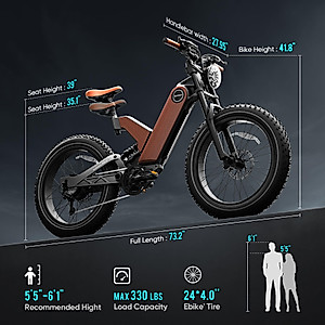 eAhora P5 (Latest Batch) Peak 1200W 20Ah Electric Bike for Adults, Fat Tire Electric Mountain Bike Downhill Full Suspension Electric Bicycle Long Range Ebike