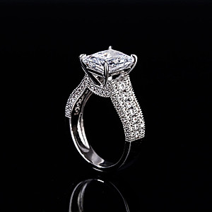 Jeulia Classic Radiant Cut Wedding Ring:Sterling Silver Halo Diamond Bridal Set Engagement Band Best Anniversary Promise Valentines Jewelry Gift with Box (White diamond, 6.5)