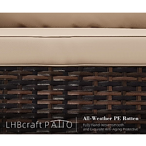 LHBcraft 7 Piece Patio Furniture Set, Outdoor Furniture Patio Sectional Sofa, All Weather PE Rattan Outdoor Sectional with Beige Cushions and Table, Brown Wicker (Brown),(OT002-GR/MS)